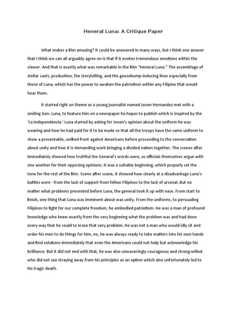 Heneral Luna - A Critique Paper | PDF