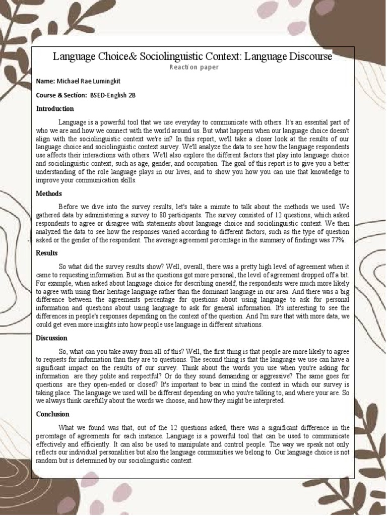 Michael's Reaction Paper | Download Free PDF | Sociolinguistics | Context (Language Use)