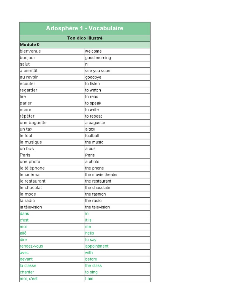 Vocabulaire de base en français A1 | PDF