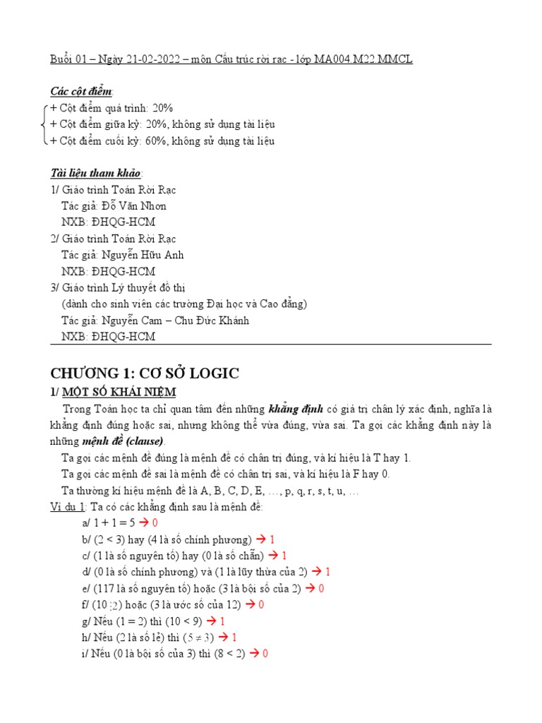 Buoi 01 - Mon Cau Truc Roi Rac | PDF