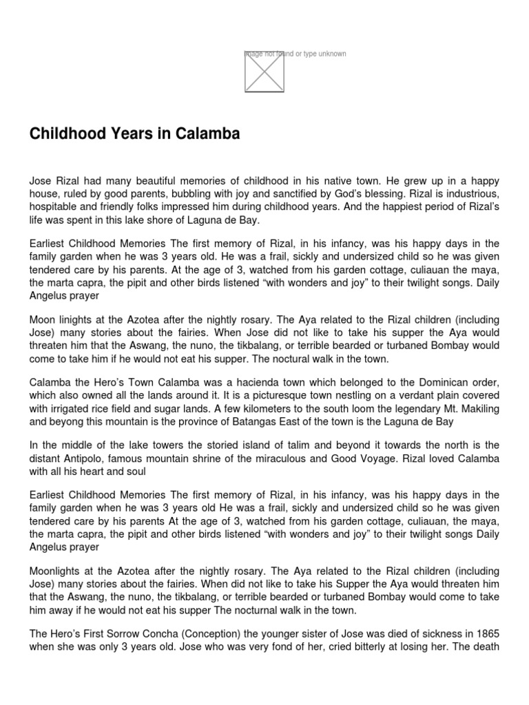 Childhood Years in Calamba | PDF