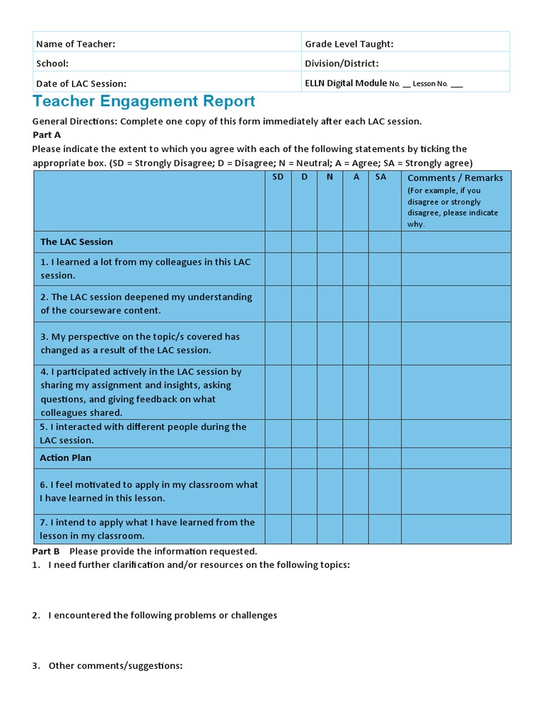 Teacher Engagement Form | PDF