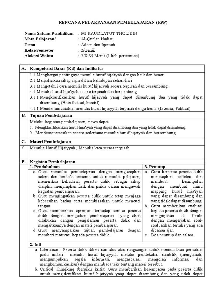 RPP QURDIS Kelas 2 | PDF