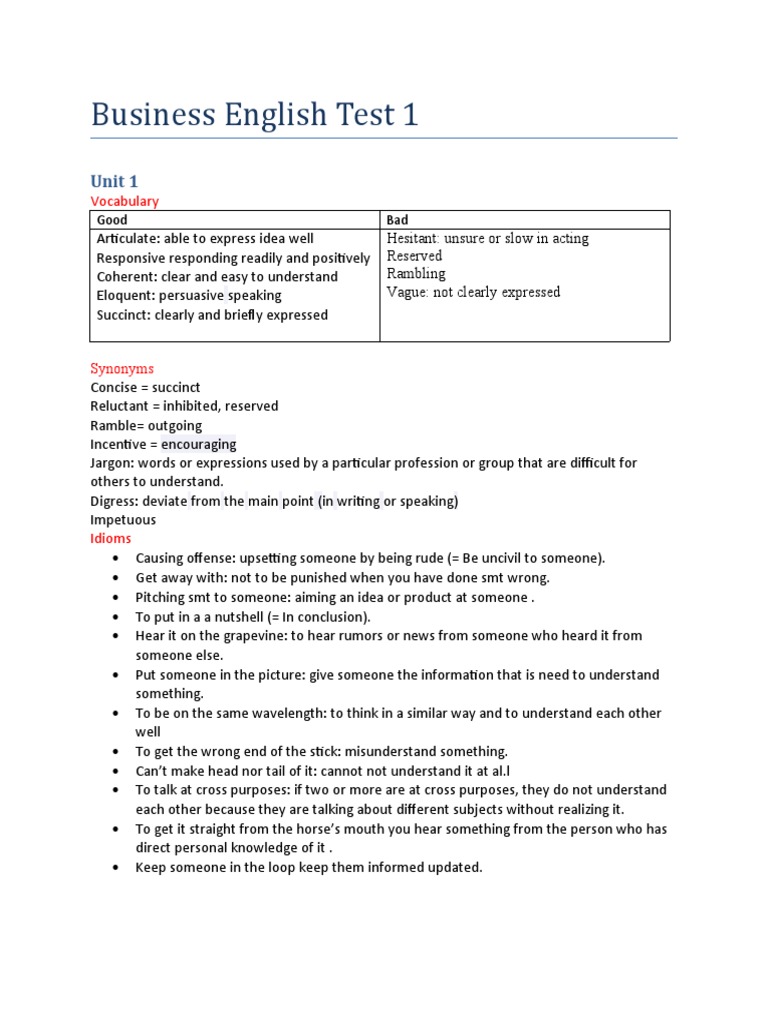 Business English Vocabulary Test | PDF | Risk