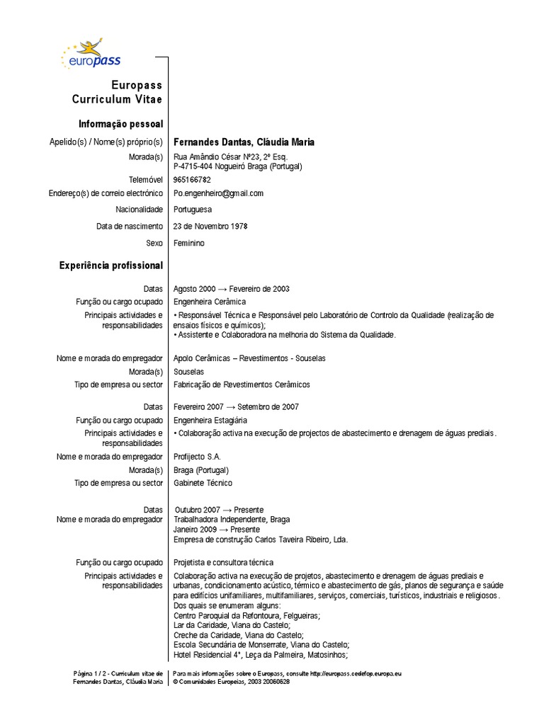 CurriculoCD Europass | PDF | Engenharia | Portugal