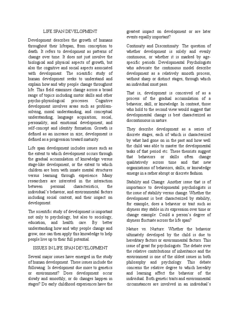 Life Span Development | PDF | Developmental Psychology | Behavioural ...
