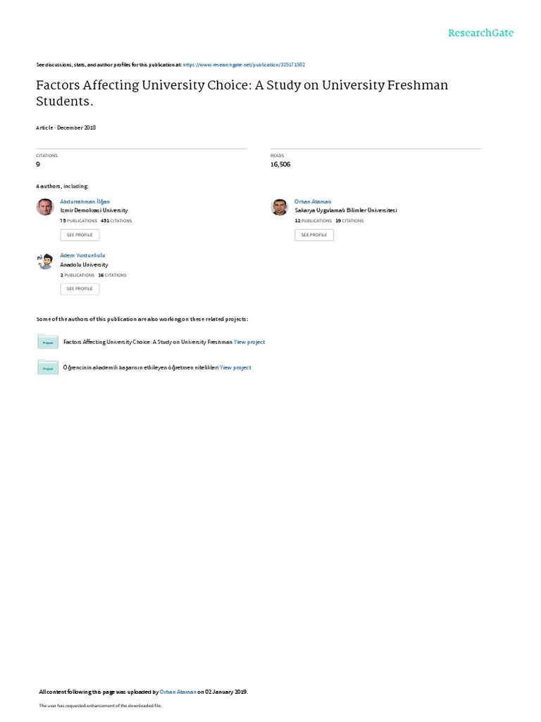 Factors Affecting University Choice AStudyon University Freshman ...