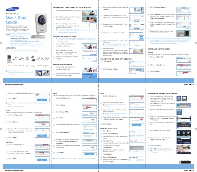 Samsung SmartCam Setup Guide | PDF | You Tube | Wi Fi