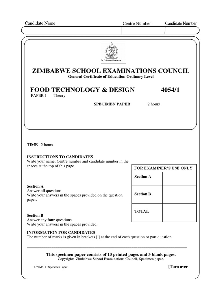 Food Technology and Design Specimen Paper | PDF | Cakes | Cooking