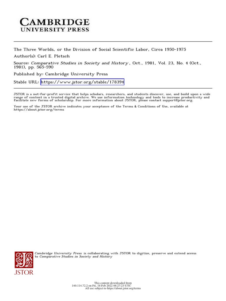 The Three Worlds, or The Division of Social Scientific Labor, Circa 1950-1975 | PDF | Third ...
