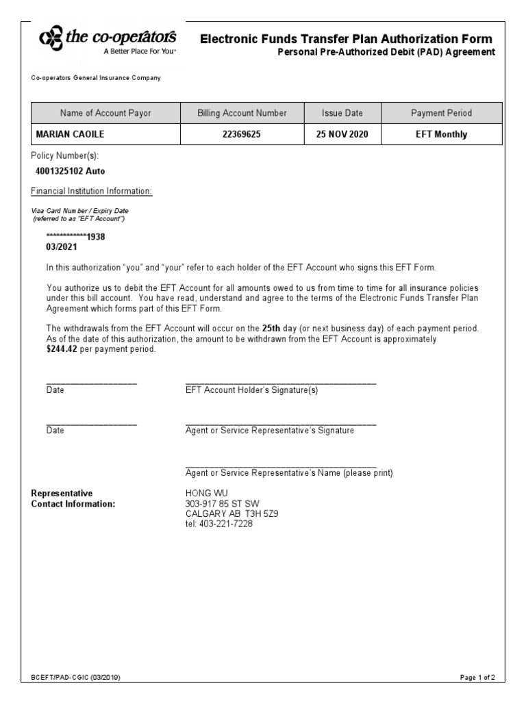 Caoile EFT Authorization Form - English | PDF | Debit Card | Payments