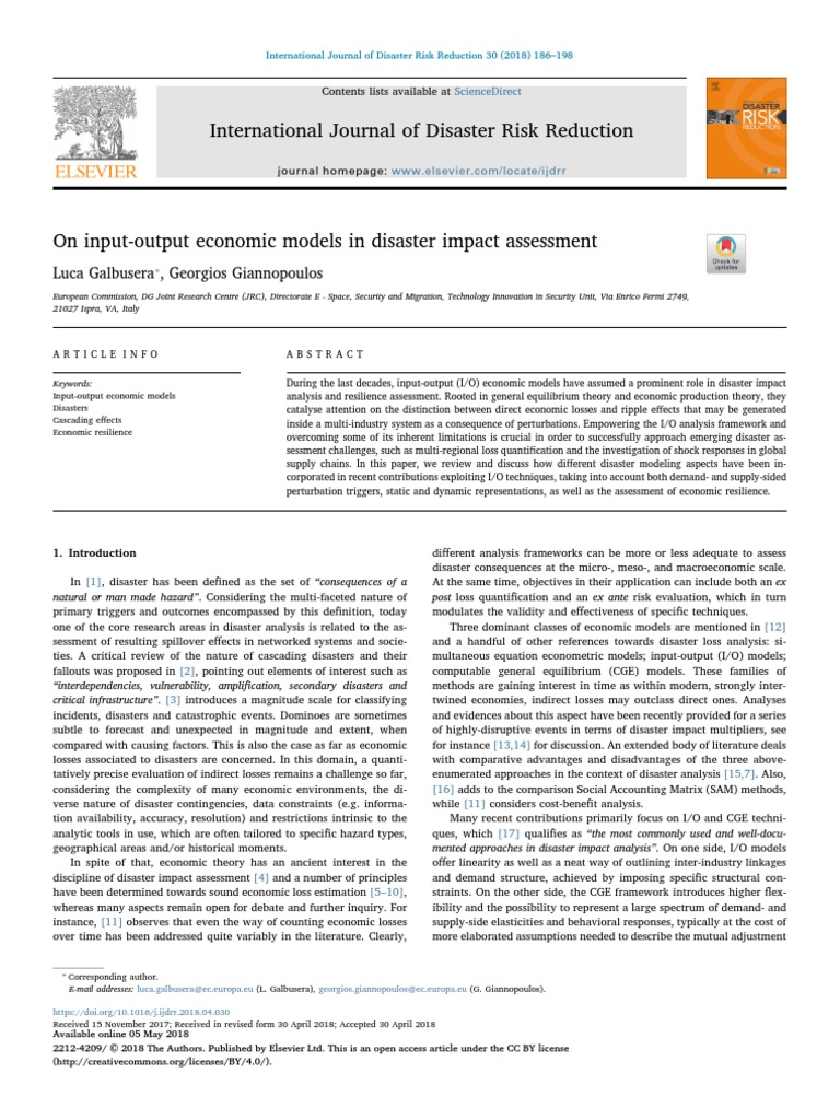 Input-Output Disaster Assesment | PDF | Production Function | Economic ...