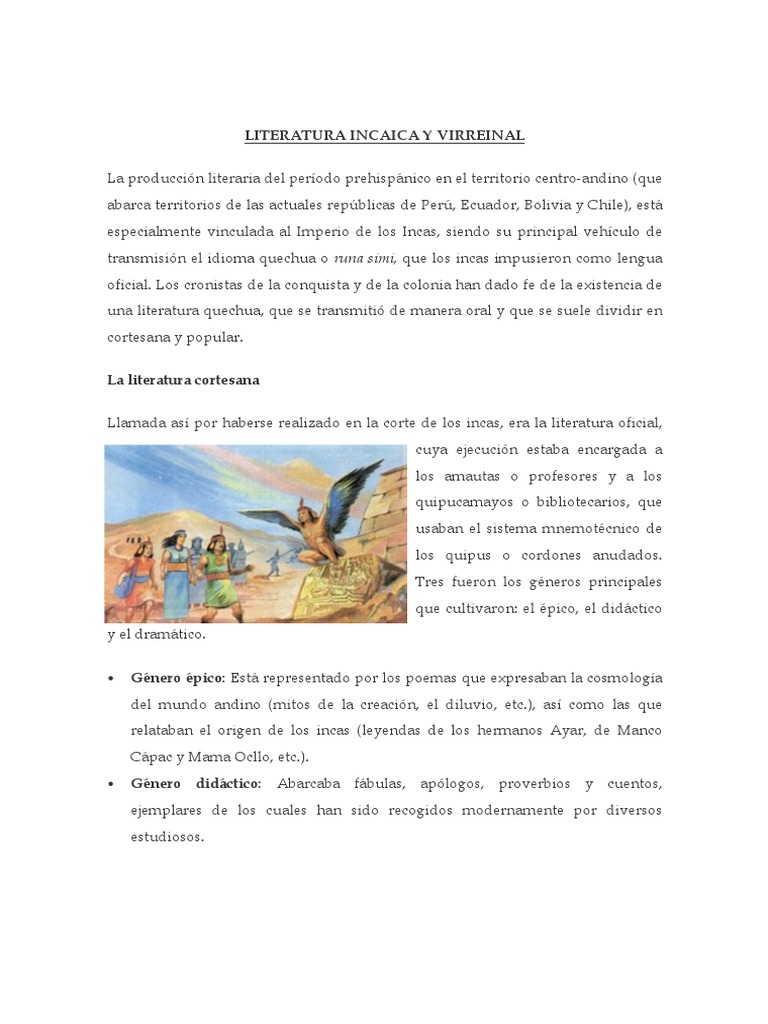 Literatura Incaica y Colonial | PDF | Imperio Inca | Perú