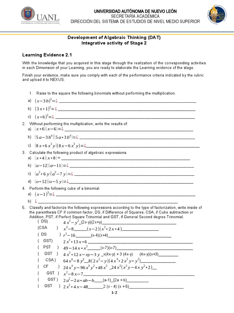 Algebraic Thinking Development Tasks | PDF | Mathematics | Algebra