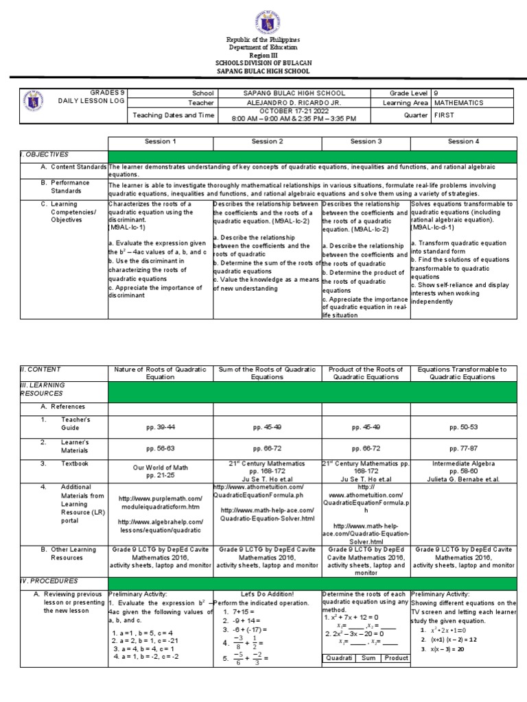 DLL-WK 3-LC 3,4,5 | PDF | Quadratic Equation | Equations
