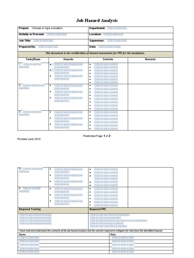 Job Hazard Analysis Template .Docx Version 1 | PDF | Personal ...