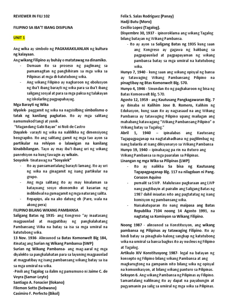 Reviewer in Fili 102 | PDF