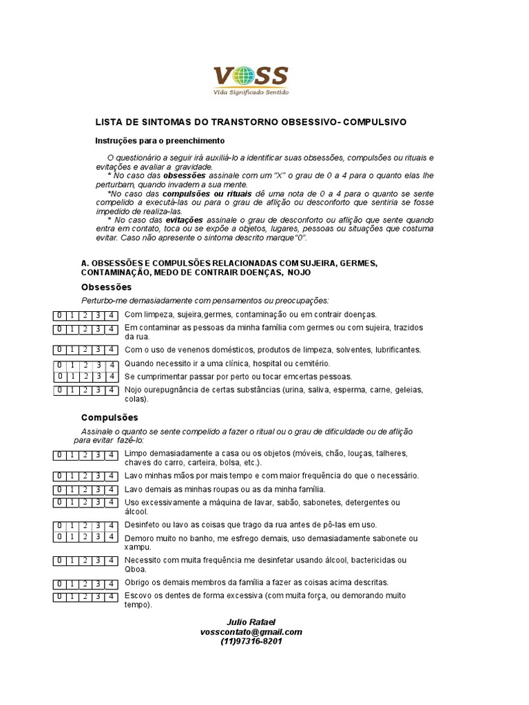 Lista de Sintomas Do TOC | Download grátis PDF | Transtorno obsessivo ...