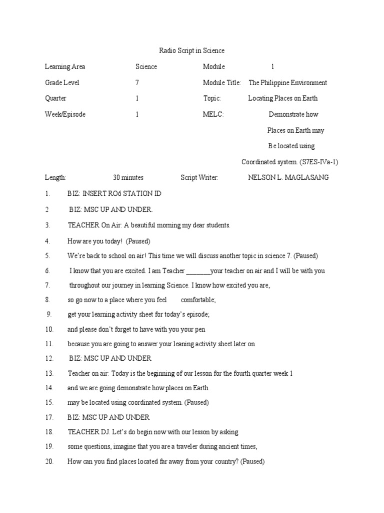 Radio Script in Science nformat FINAL - Copy | PDF | Applied And ...