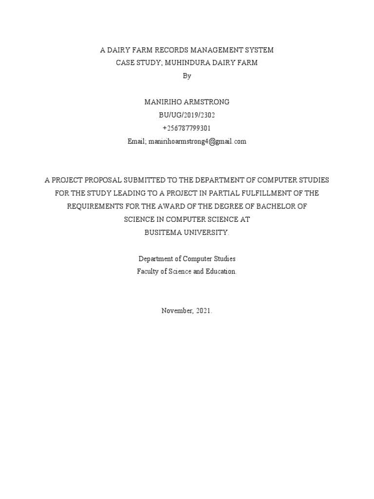 Armstrong, Proposal | PDF | Dairy | Dairy Farming