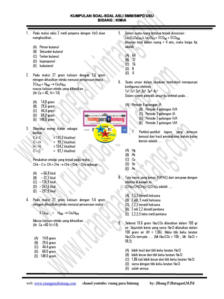 Soal Latihan Kimia SMM-SMPD Usu - 3 | PDF