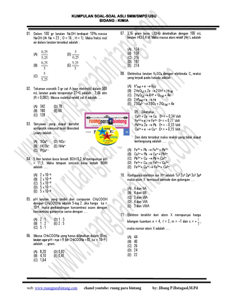 Soal Latihan Kimia SMM-SMPD Usu - 1 | PDF