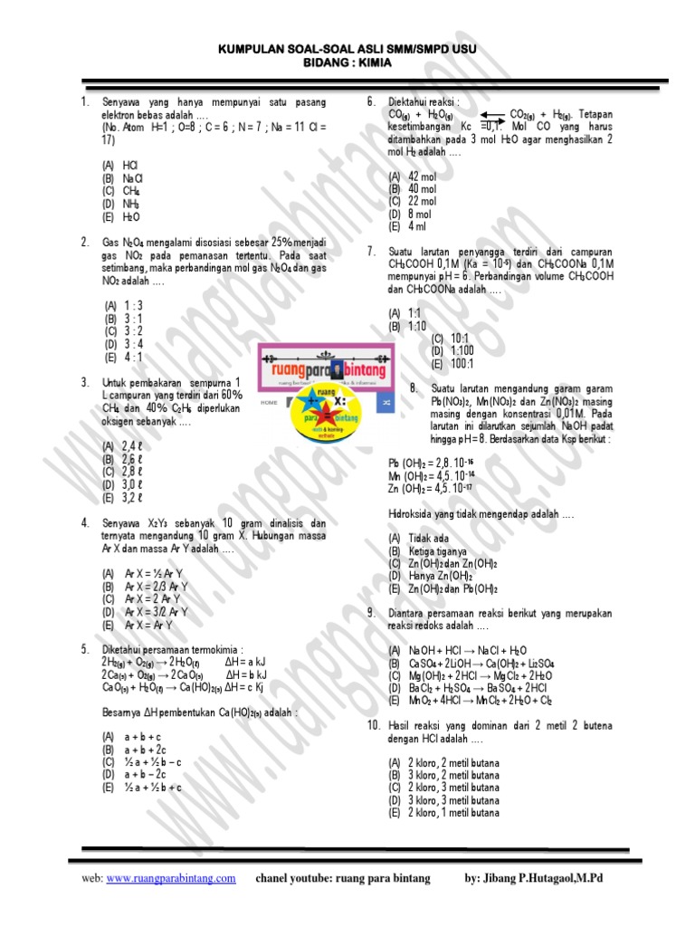 Soal Latihan Kimia SMM-SMPD Usu - 2 | PDF