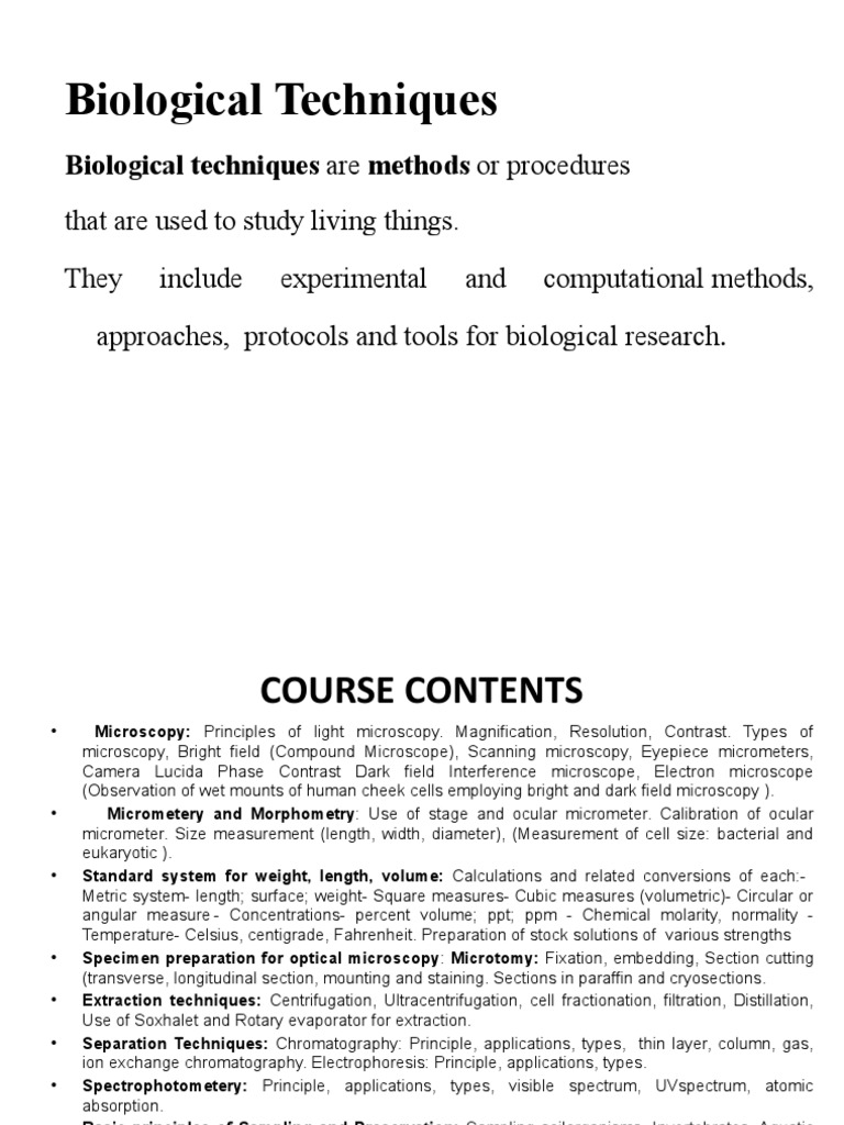 Overview of Biological Techniques | PDF | Microscopy | Microscope