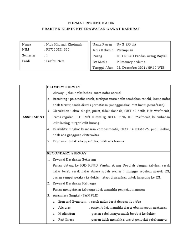 Resume Kasus Edema Paru di IGD | PDF