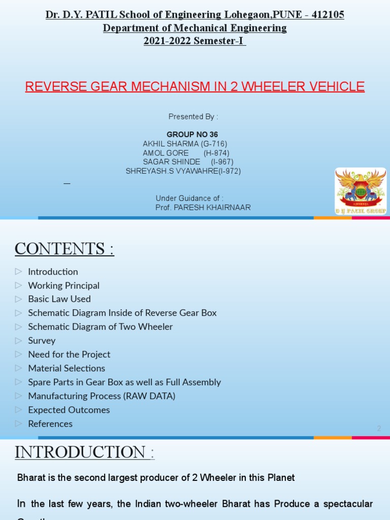 Reverse Gear Mechanism in 2 Wheeler Stage 1 (Group 36) | PDF | Gear ...