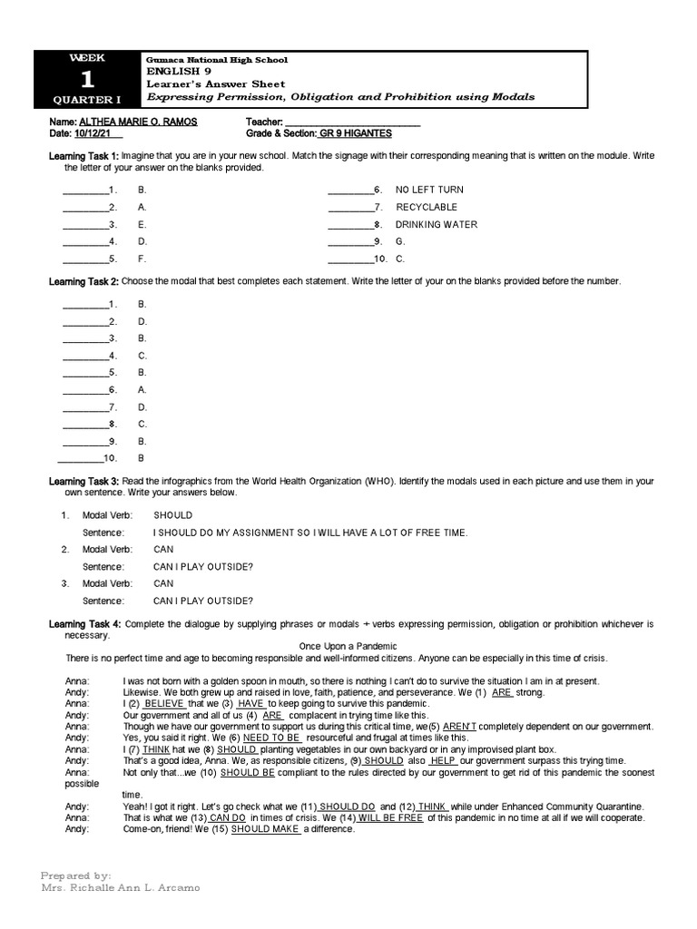 Expressing Permission, Obligation and Prohibition Using Modals ...