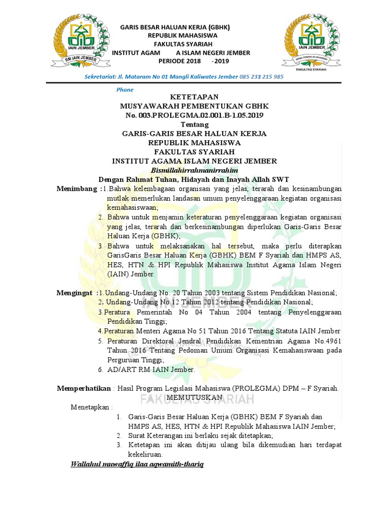 GBHK BEM F Syariah IAIN Jember 2018-2019 | PDF