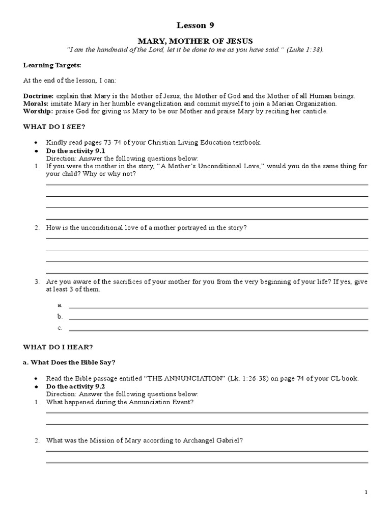 Lesson 9: Understanding Mary's Role | PDF | Mary, Mother Of Jesus ...