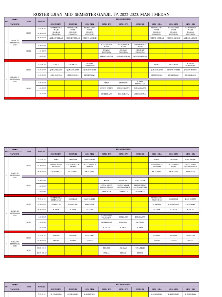 JADWAL UJIAN MID SEMESTER GANJIL | PDF