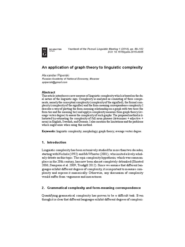 An Application of Graph Theory To Linguistic Compl | PDF | Grammatical ...