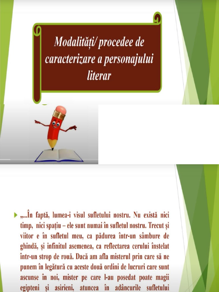 Modalități de Caracterizare A Personajului. | PDF