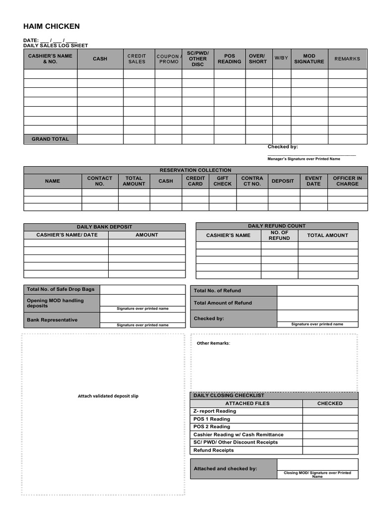 Daily Sales Log Sheet | PDF | Point Of Sale | Receipt