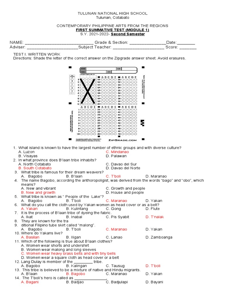 First Summative Test on Philippine Arts | PDF | Philippines | Mindanao