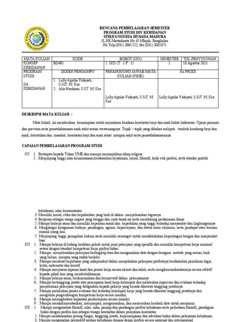 RPS KONSEB KEBIDANAN D4 Fix 2021-2022 | PDF