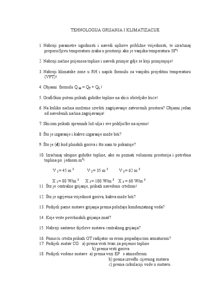 TEHNOLOGIJA GRIJANJA I KLIMATIZACIJE 3. Raz. | PDF