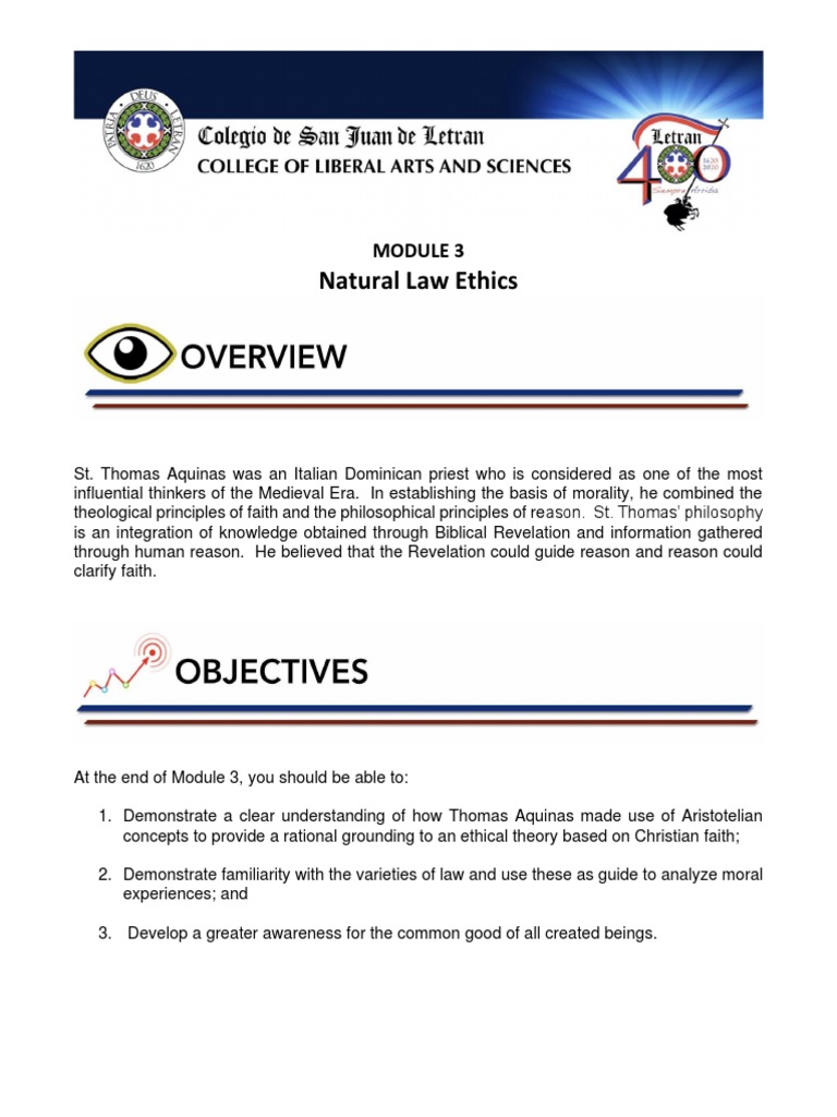 Ethics Module 3 - Natural Law Ethics | PDF | Thomas Aquinas | Natural Law