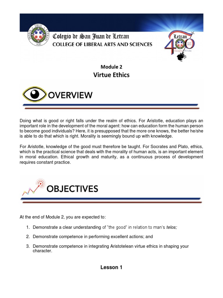 Ethics Module 2 - Virtue Ethics | Download Free PDF | Virtue Ethics | Virtue