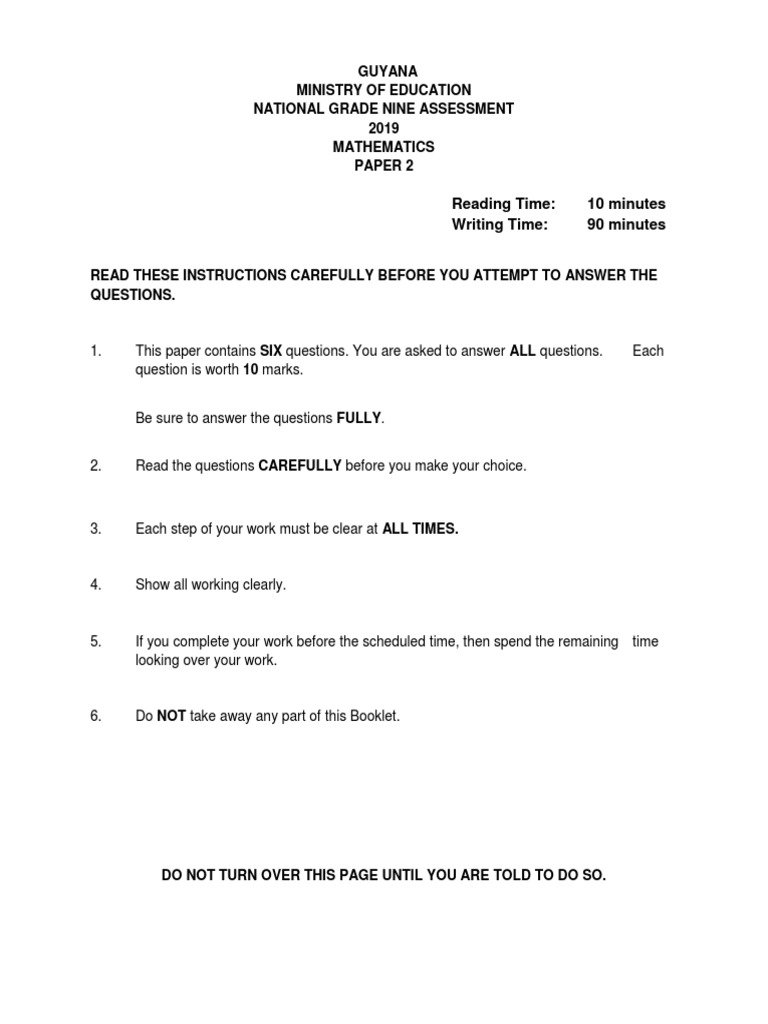 National Grade 9 Assessment 2019 Mathematics P2 and Mark Scheme | PDF ...