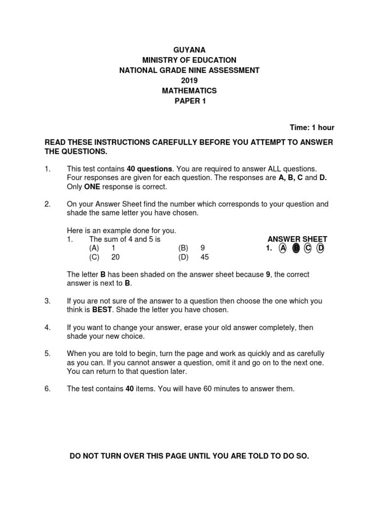 National Grade 9 Assessment 2019 Mathematics P1 and Mark Scheme | PDF ...