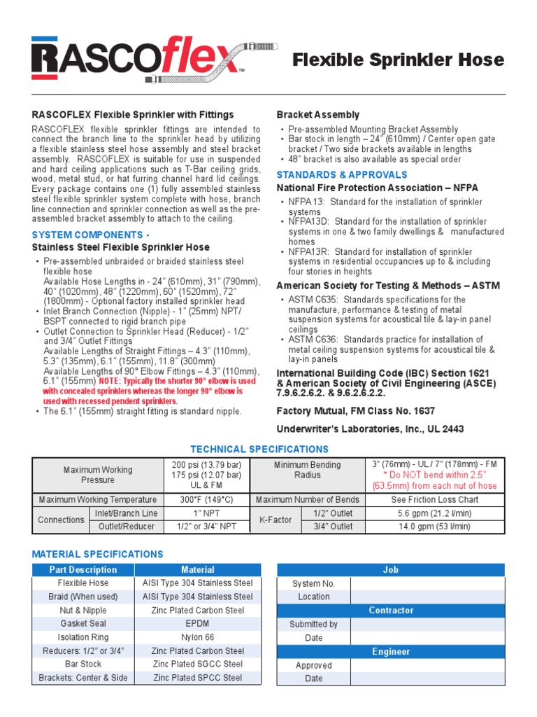 Rascoflex - Flexible Hose Sprinkler | PDF | Fire Sprinkler System ...