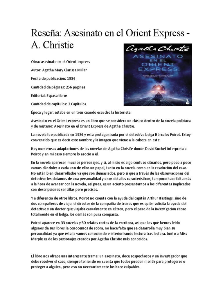 Reseña Asesinato en El Oriente Express | PDF | Poirot Hercule | Agatha ...