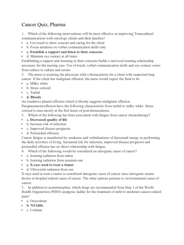 Cancer Quiz | PDF | Chemotherapy | Carcinogenesis