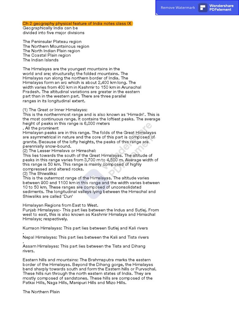 Class 9 Geography CH 2 Notes | PDF | Himalayas | Indus River
