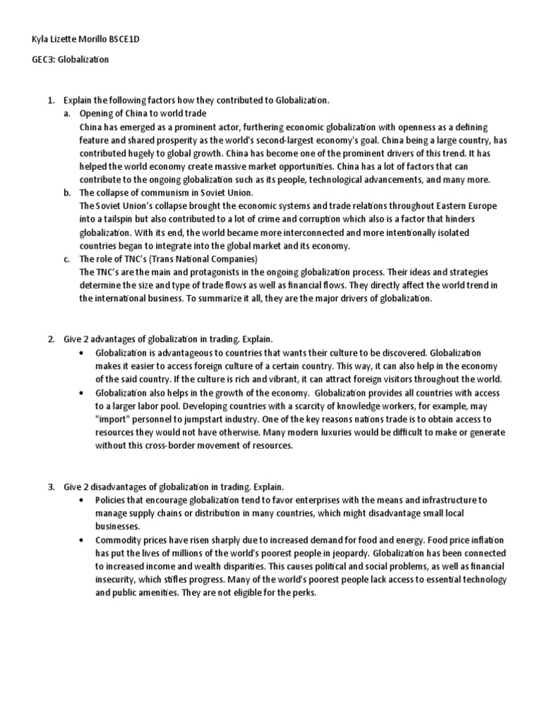 Globalization Short Essay | PDF | Globalization | Poverty