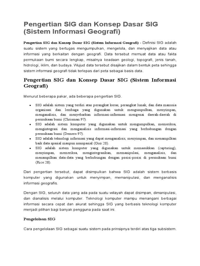 Pengertian SIG Dan Konsep Dasar SIG | PDF